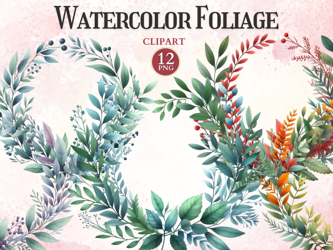 Watercolor Foliage Frame Clipart, Botanical Leaves Border, Printable ...