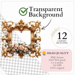 Baroque Frame Clipart, Antique Printable Frames Png to Ornate Picture ...