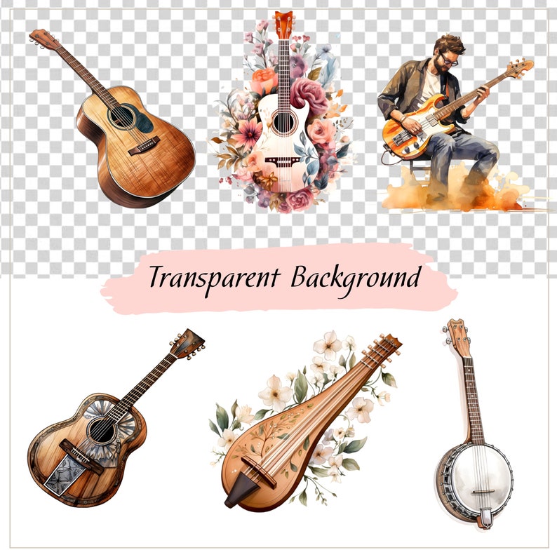 Guitars Clipart Bundle, Guitar Png, Guitarist, String Instrument ...