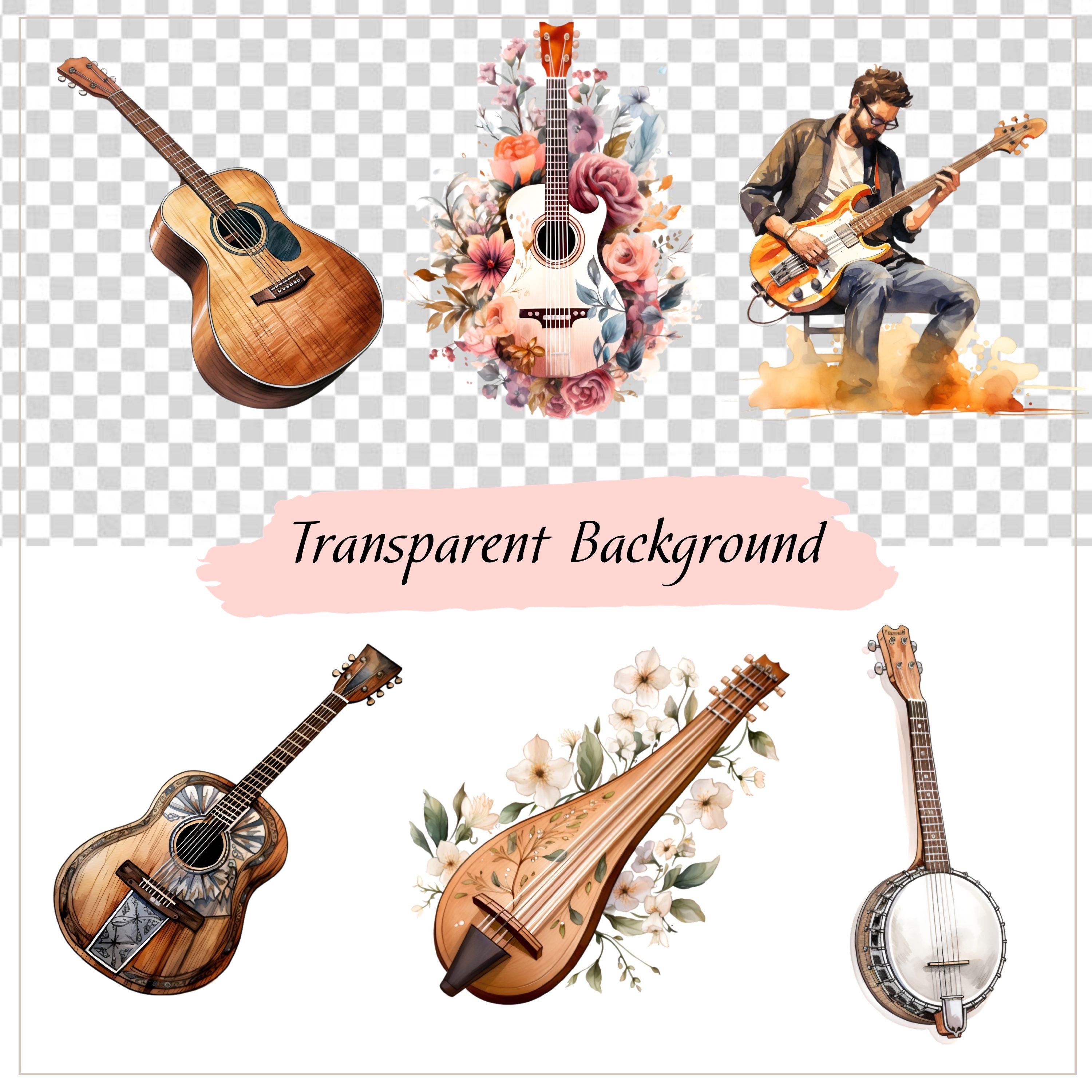 Guitars Clipart Bundle, Guitar Png, Guitarist, String Instrument ...