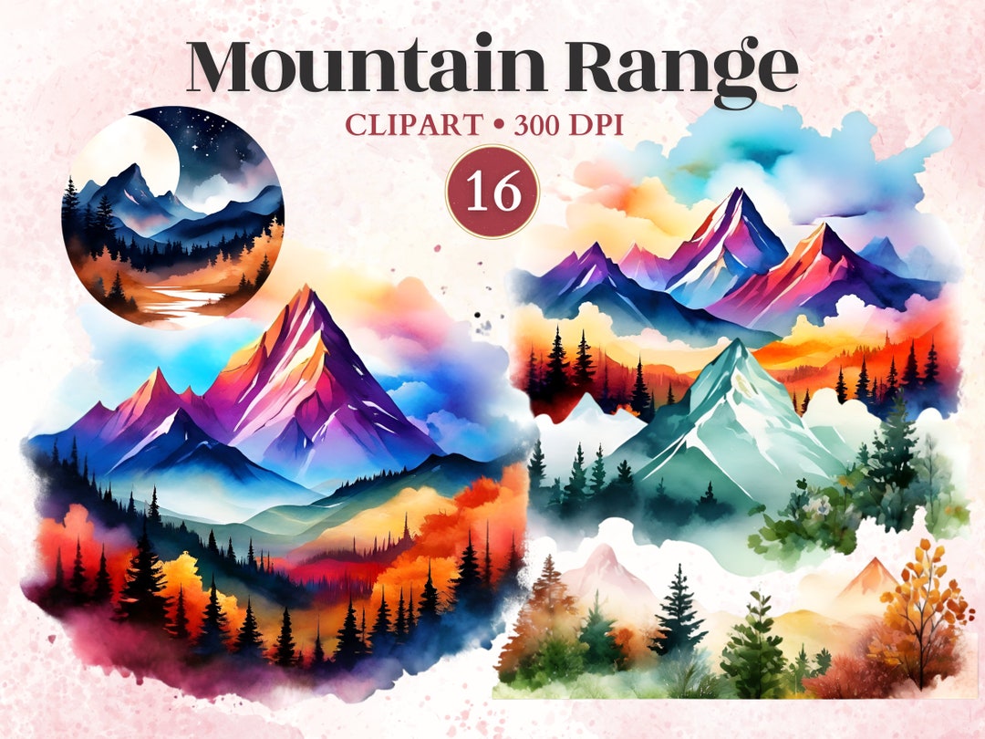 Mountain Range Clipart, Mountain Silhouette, Trail Vector Art ...