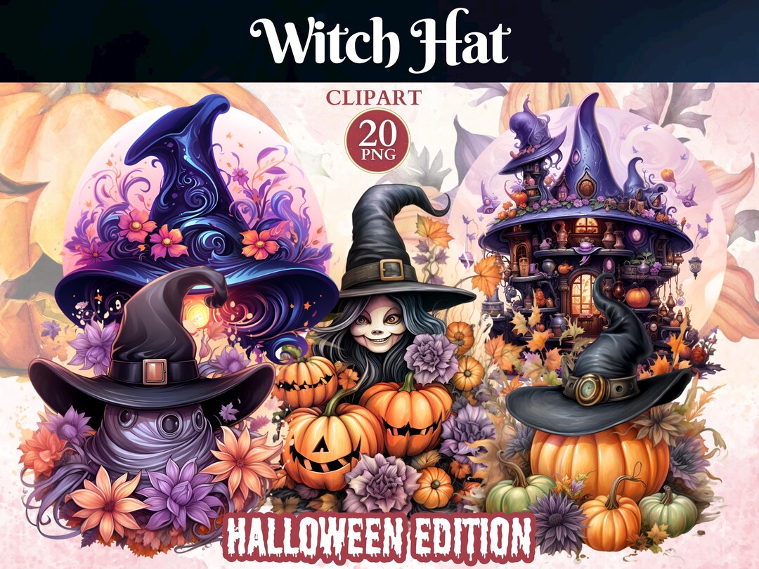 Witch Hat Clipart, Watercolor Halloween Clipart Png, Witchy Image ...
