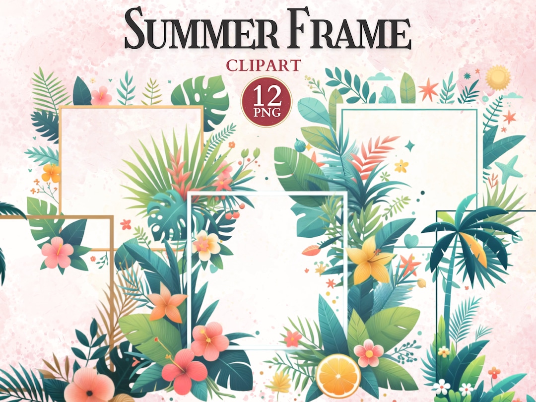 Summer Frame Clipart, Printable Greenery Frame Png, Tropical Leaves ...