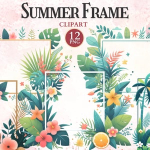 Summer Frame Clipart, Printable Greenery Frame Png, Tropical Leaves ...