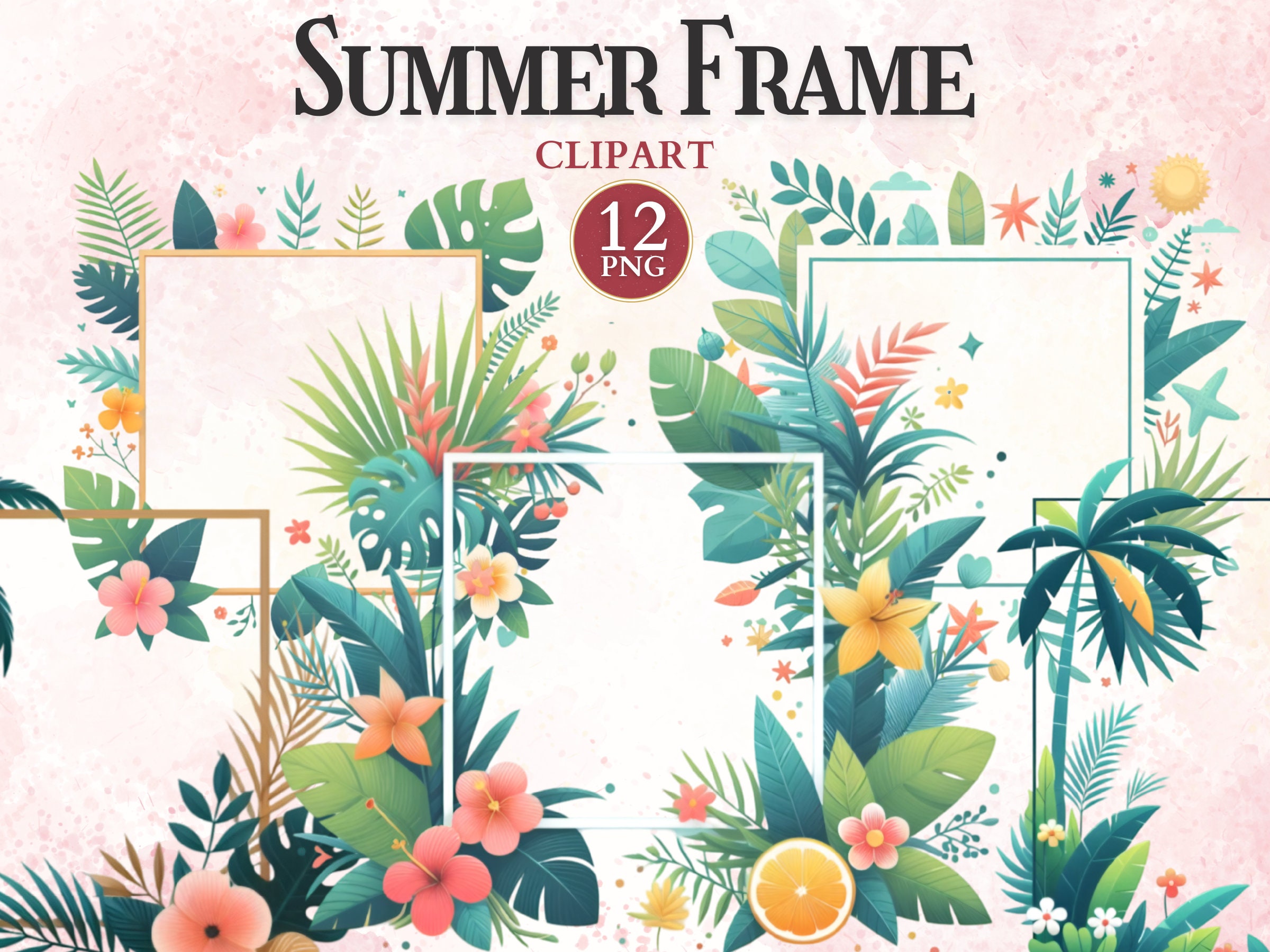 Summer Frame Clipart, Printable Greenery Frame Png, Tropical Leaves ...