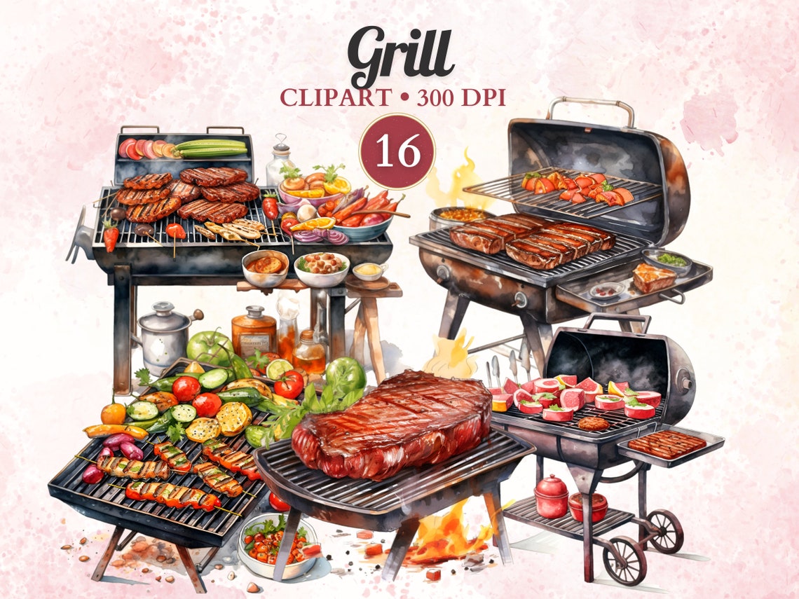 Grill Clipart, Meat Clipart, BBQ Clipart, Barbecue Clipart, Cooking ...