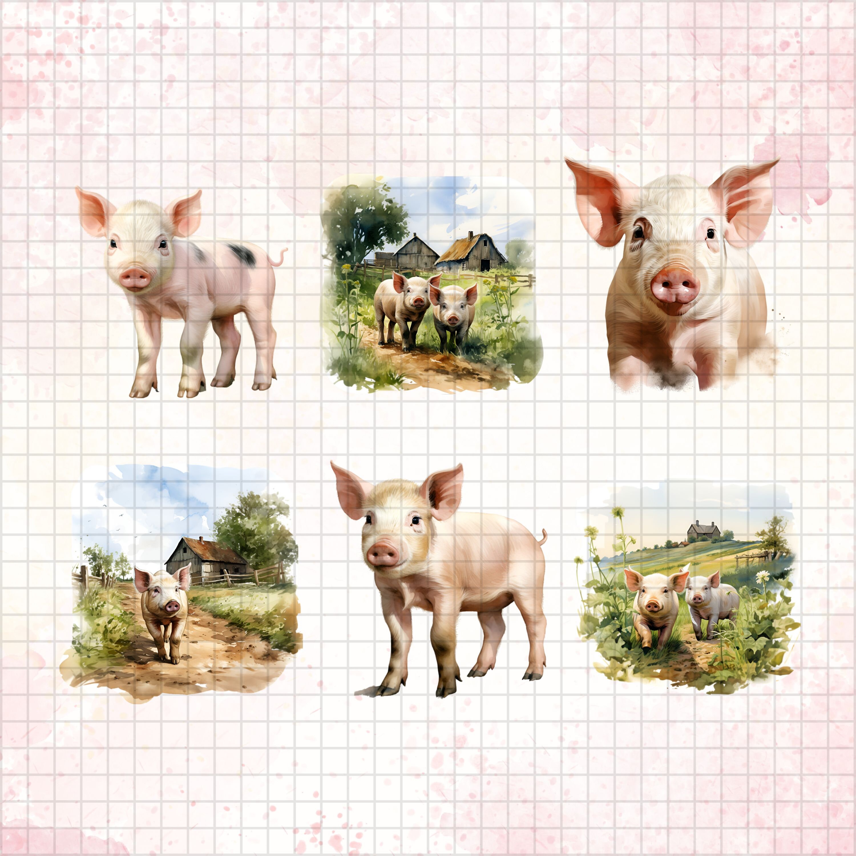 Pig Clipart, Watercolor, Pig Png, Farm Animal Clipart, Farmhouse, Farm ...