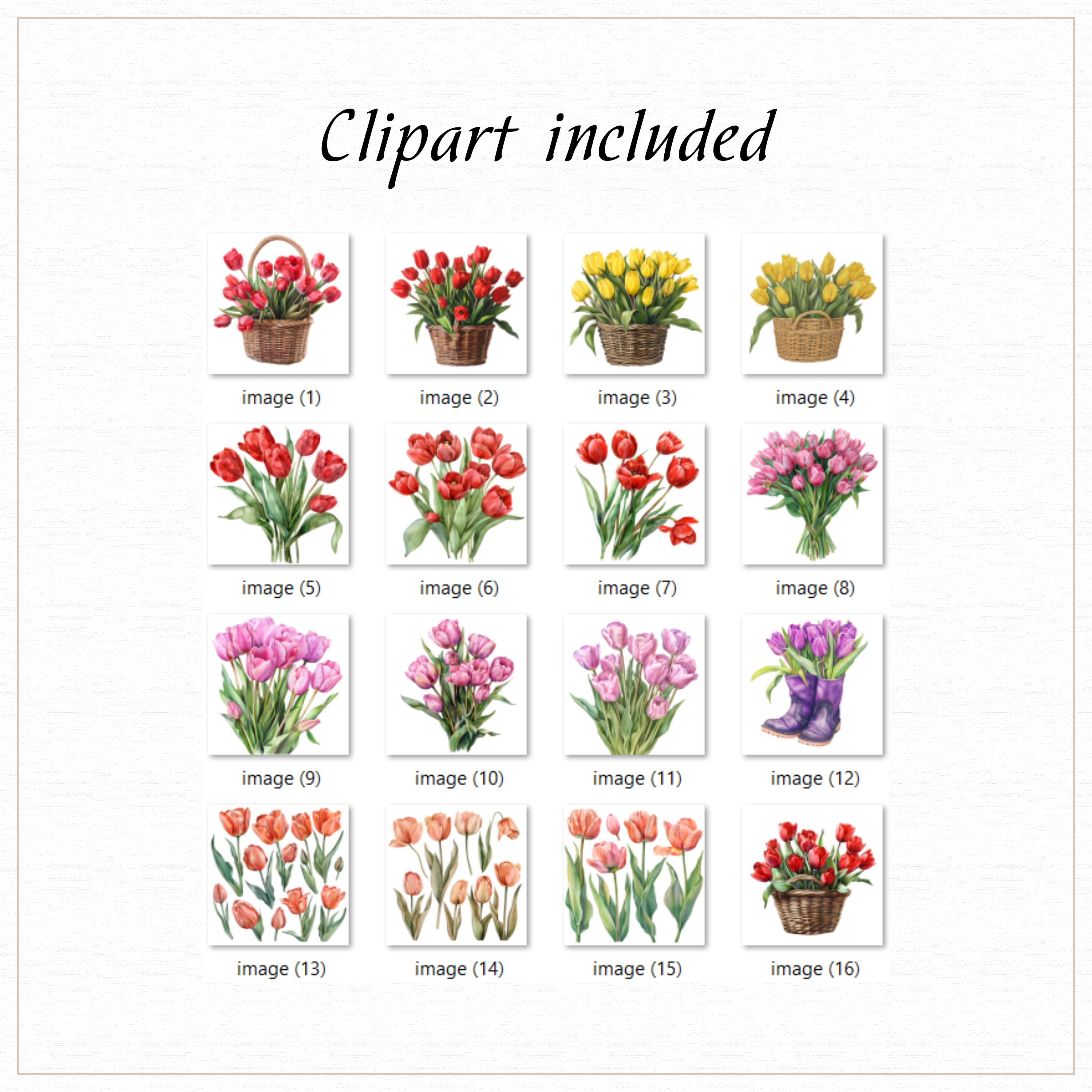 Tulip Clipart, Spring Sublimation, Floral Elements, Flower Vector ...