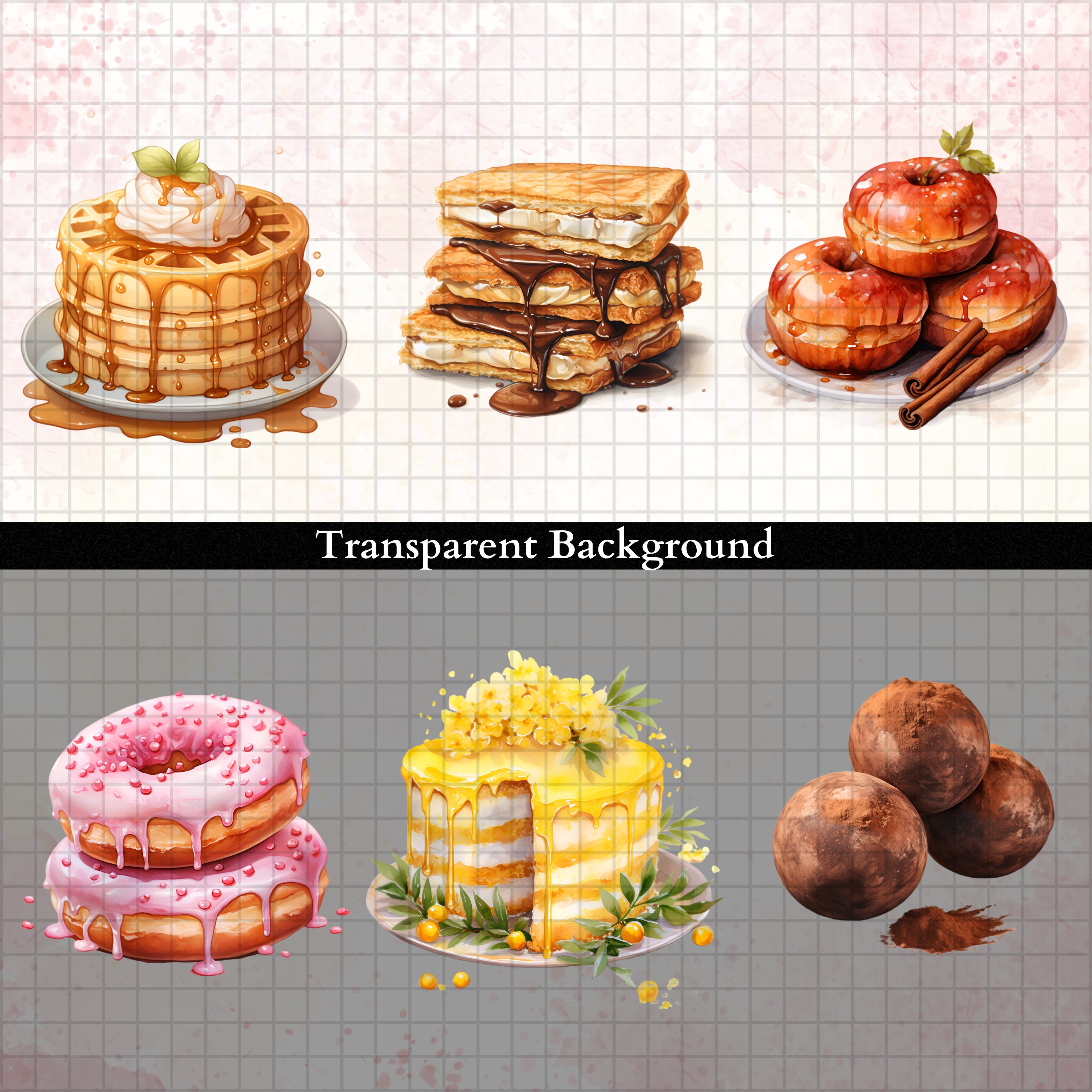 Sweets Clipart Bundle, Traditional Dessert, Cinnamon Roll, Donut Png ...