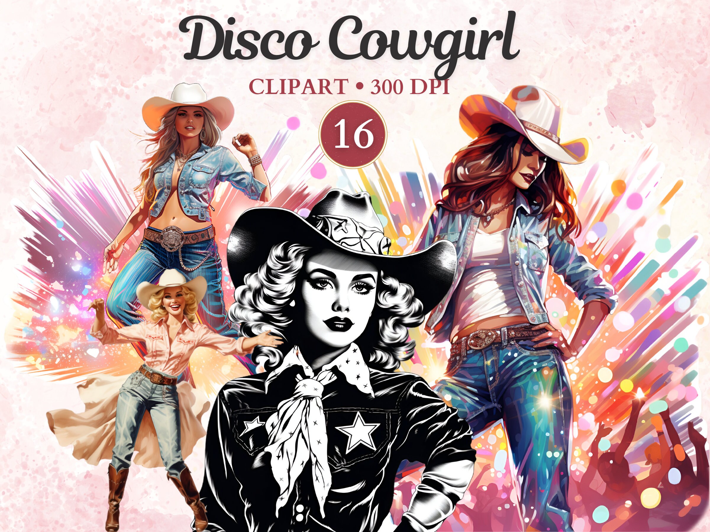 Disco Cowgirl Clipart, Cowgirl Party, Disco Dancer Silhouette, Disco ...