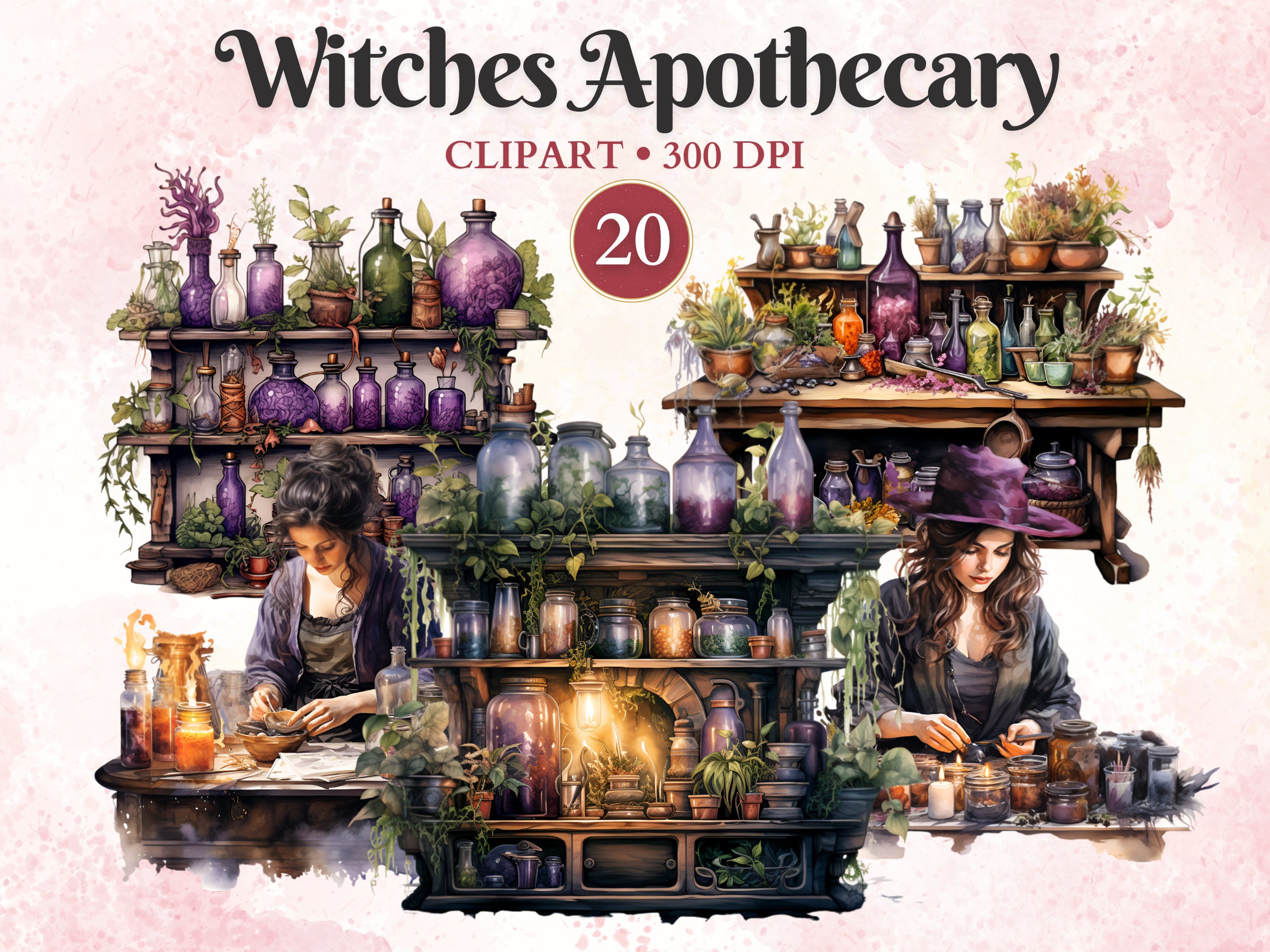 Witches Apothecary Clipart, Watercolor, Witchcraft Clipart, Witch Png ...