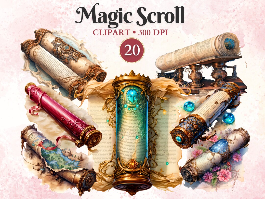 Magic Scroll Clipart, Watercolor, Sorcery Clipart, Witchcraft, Witch ...