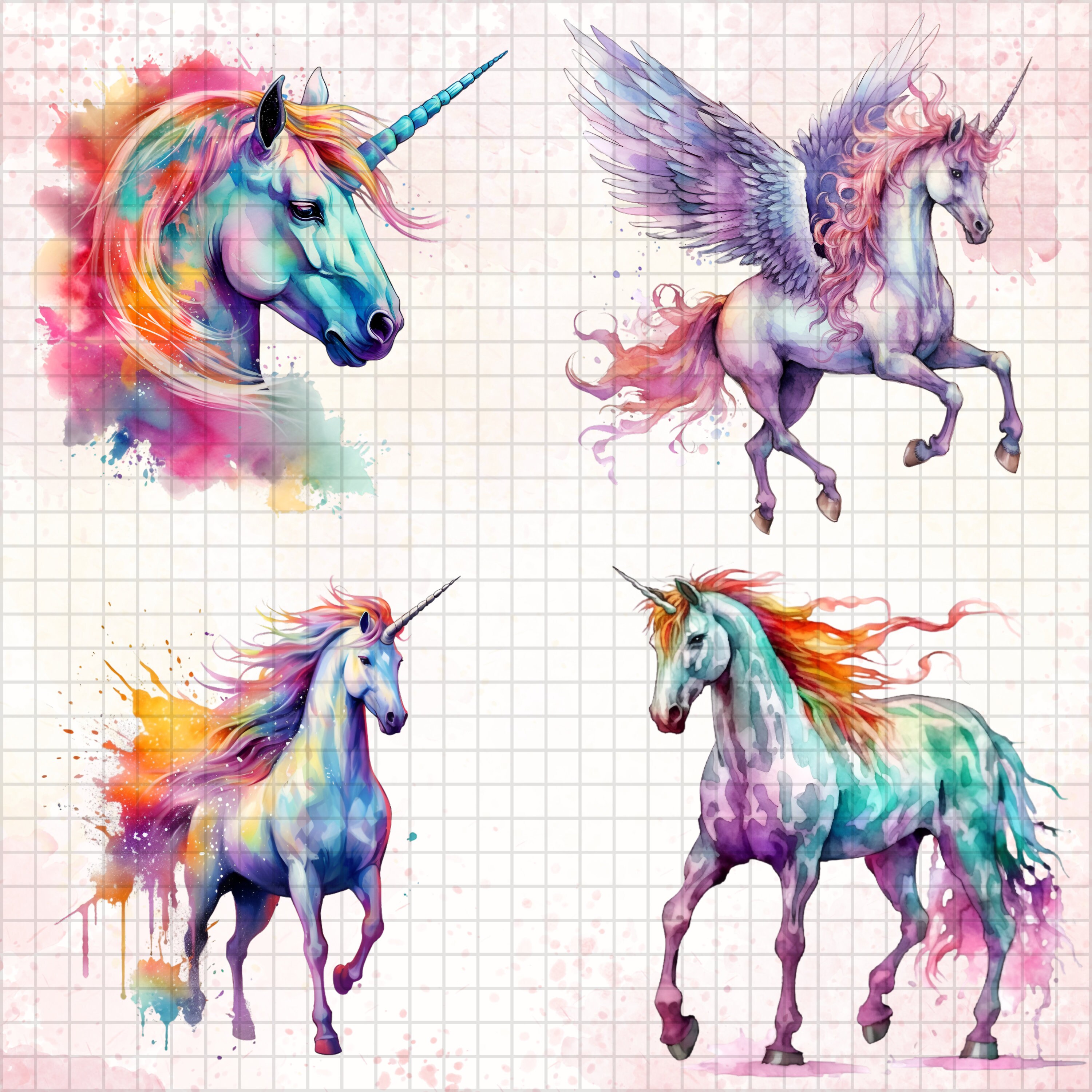 Watercolor Unicorn Clipart, Rainbow Unicorn Png, Fantasy Graphics Png ...