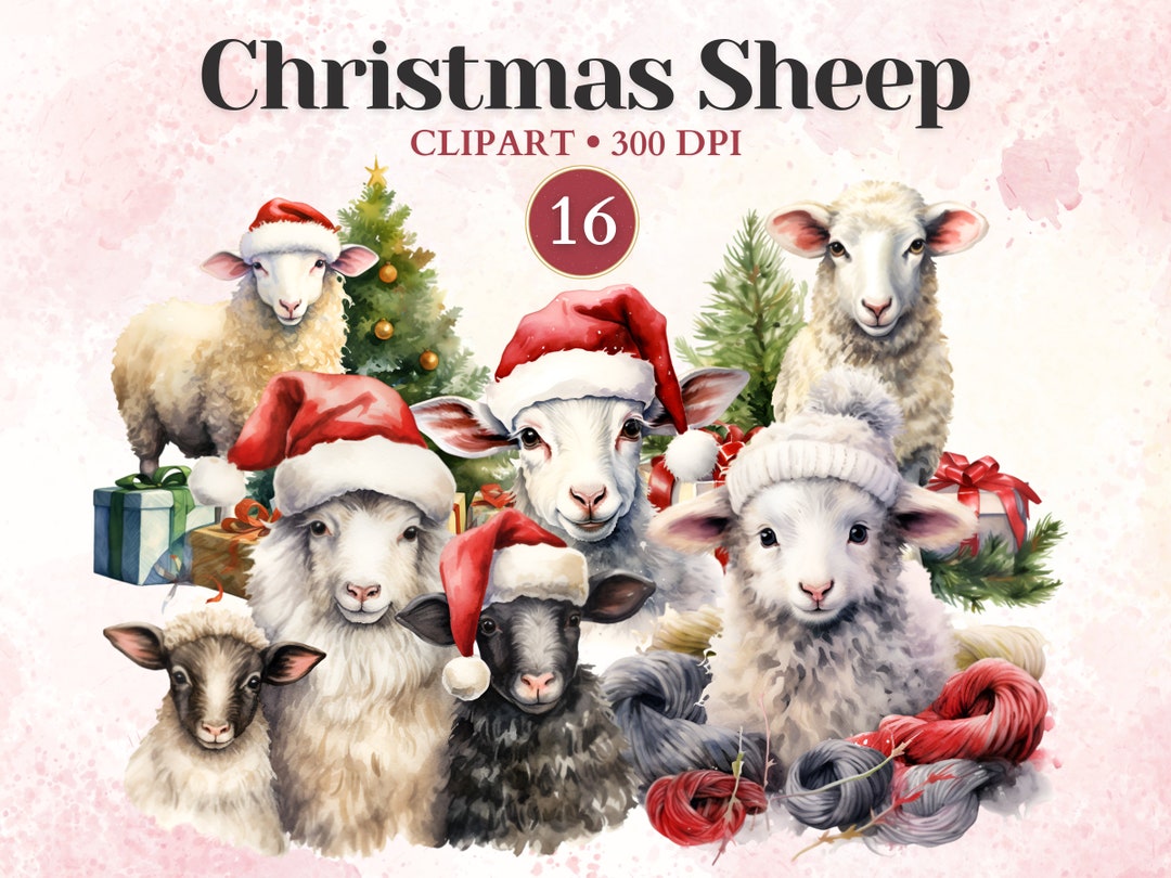 Christmas Sheep Clipart, Sheep Png, Lamb Clipart, Cute Animal Clipart, Xmas Animal Png, Winter ...