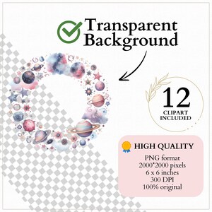 Galactic Frame Clipart, Space Planets Clipart, Solar System Art, Galaxy ...