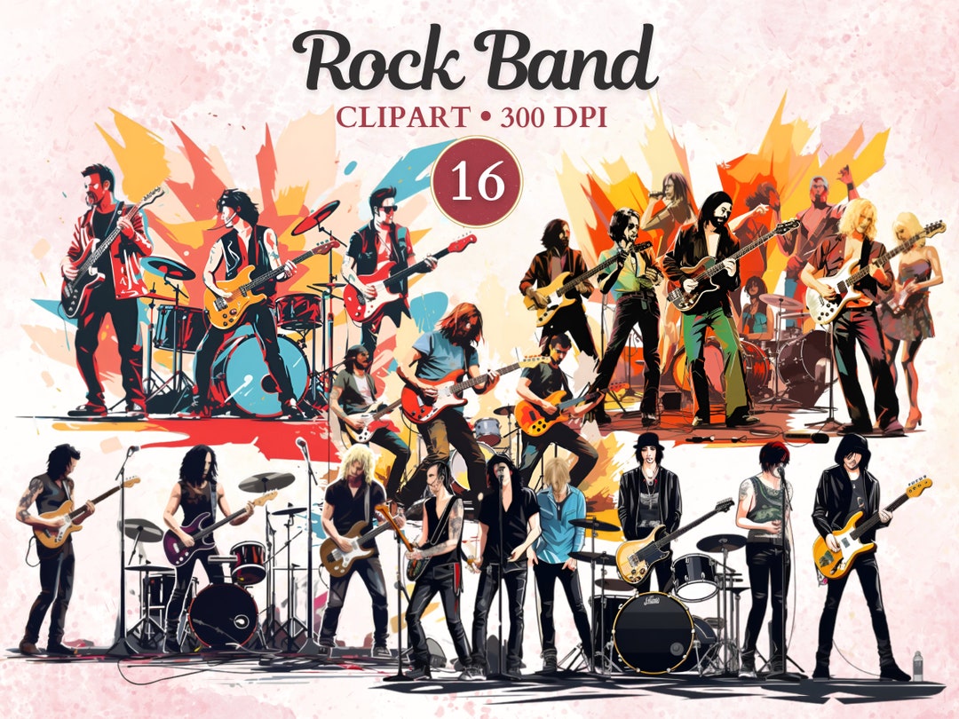 Rock Band Clipart, Band Png, Rockstar, Guitarist, Drummer, Musician ...