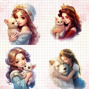 Princess With Animals Clipart, Watercolor, Cute, Little, Fairy ...