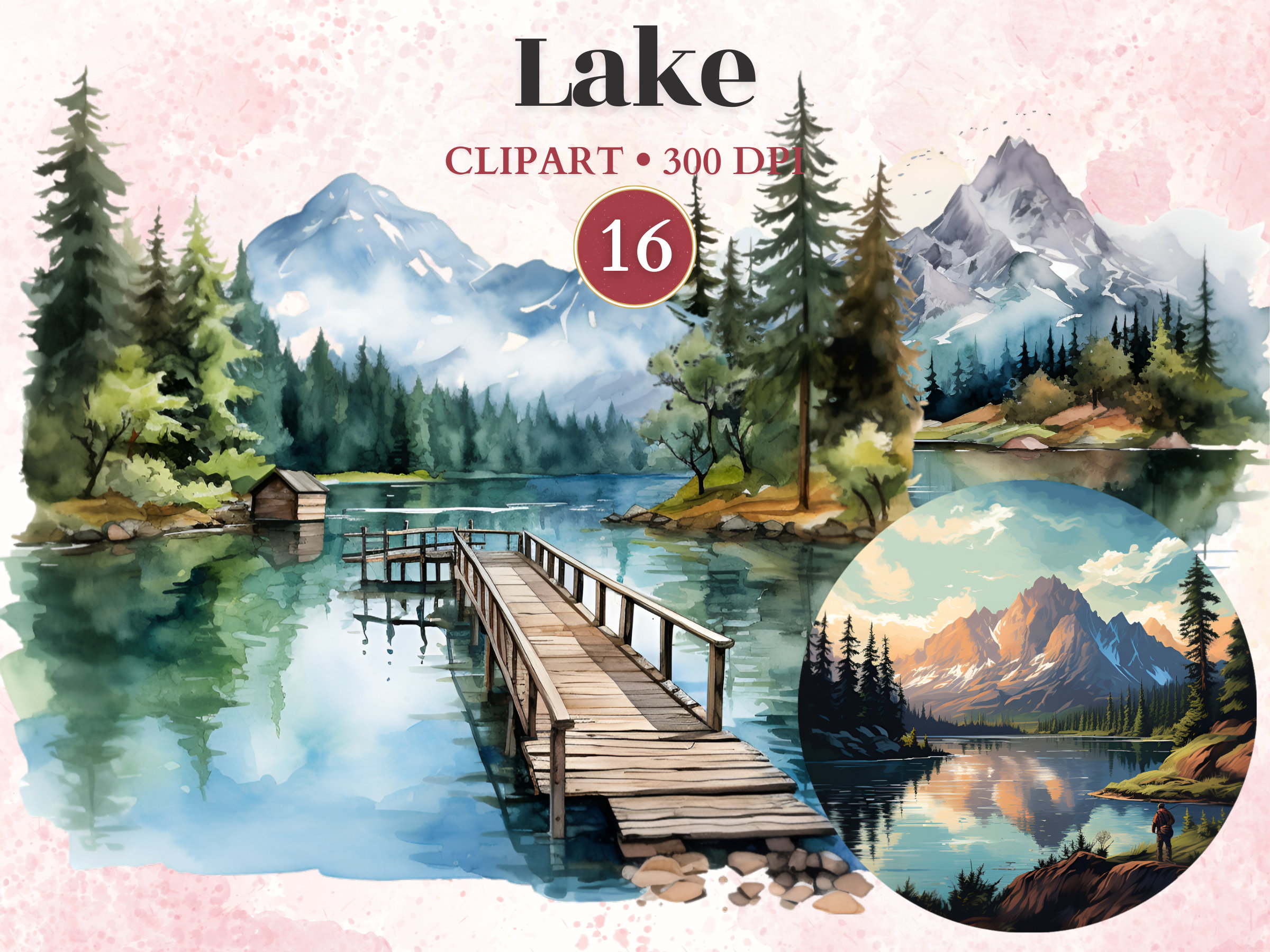 Lake Clipart, Mountain Vector, Forest Graphics, Lake Vector Graphic ...