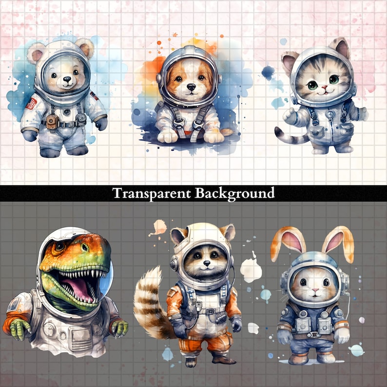 Space Animal Clipart, Watercolor, Kawaii, Cute Space, Galaxy Clipart ...