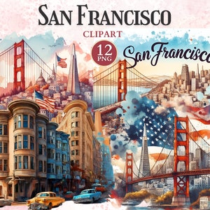 San Francisco Clipart, City Silhouette, USA Flag Clipart, Golden Gate ...