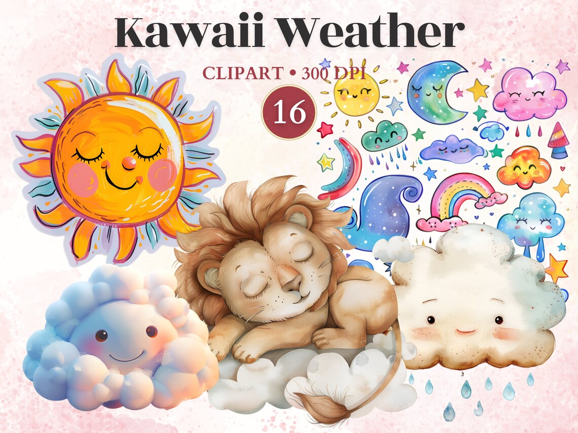 Kawaii Weather Clipart, Kawaii Weather, Rainy Day, Cute Sun Clipart ...