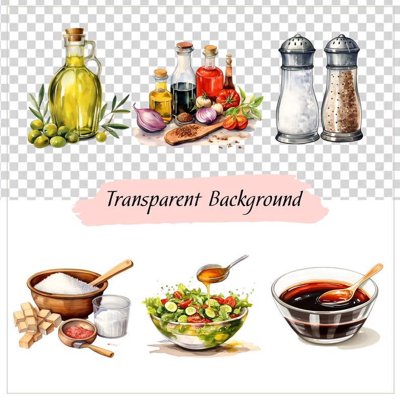 Condiment Clipart Bundle, Cooking Clipart, Sauce, Olive Oil, Vinegar ...