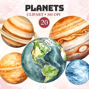 Planets Clipart, Watercolor, Galaxy Clipart, Universe, Png, Outer Space ...