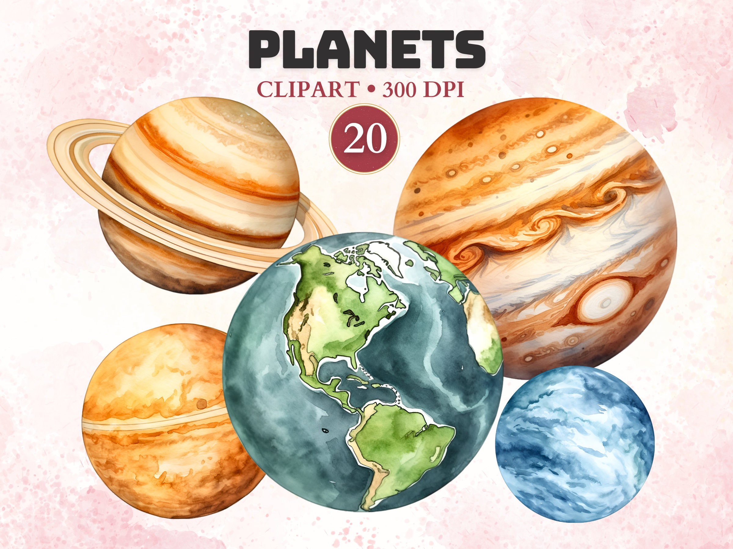 Planets Clipart, Watercolor, Galaxy Clipart, Universe, Png, Outer Space ...