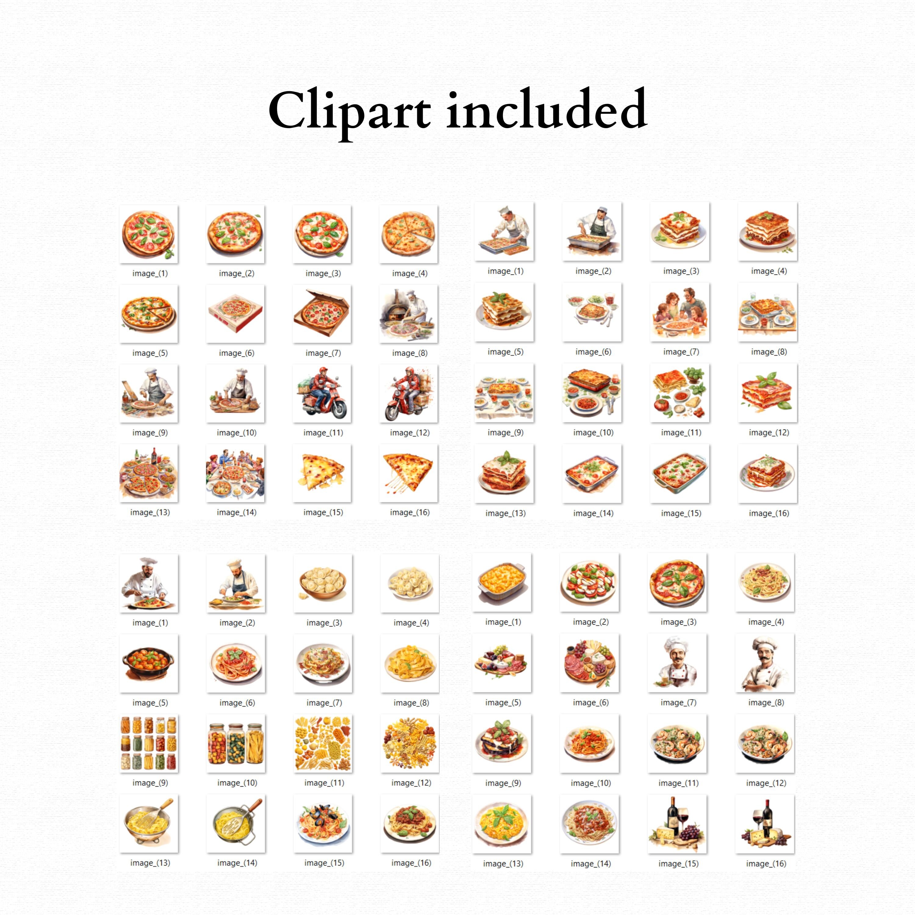 Italian Food Clipart, Bundle, Pasta Clipart, Spaghetti, Wine and Cheese ...