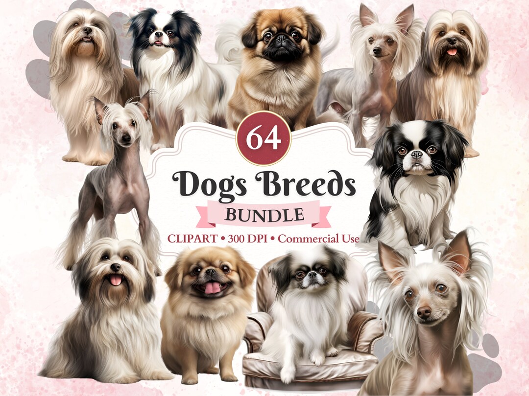 Dogs Breeds Clipart Bundle, Chinese Crested, Pekingese Dog, Japanese ...