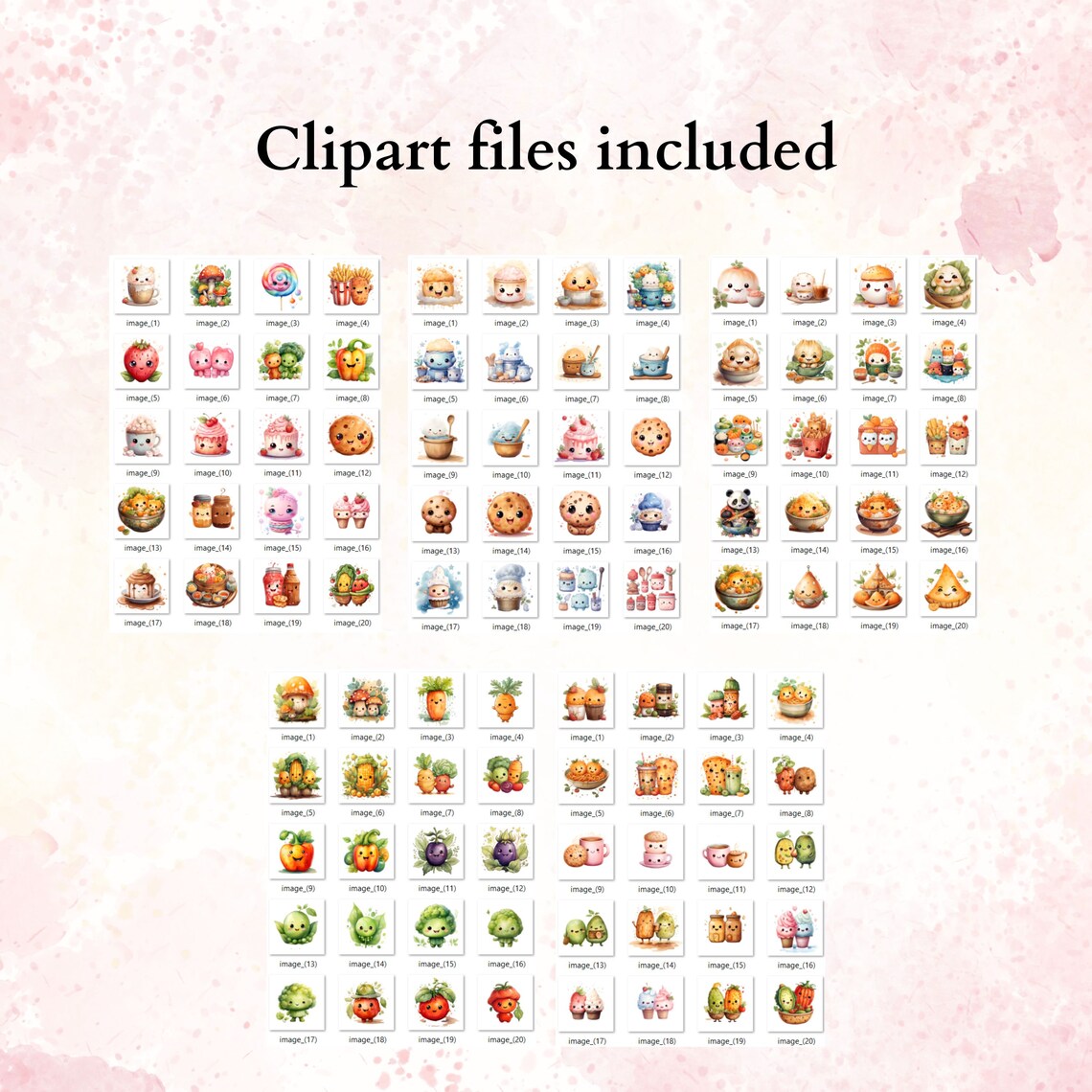 Kawaii Food Clipart Bundle, Set, Watercolor, Cute Food, Couple, Baking ...