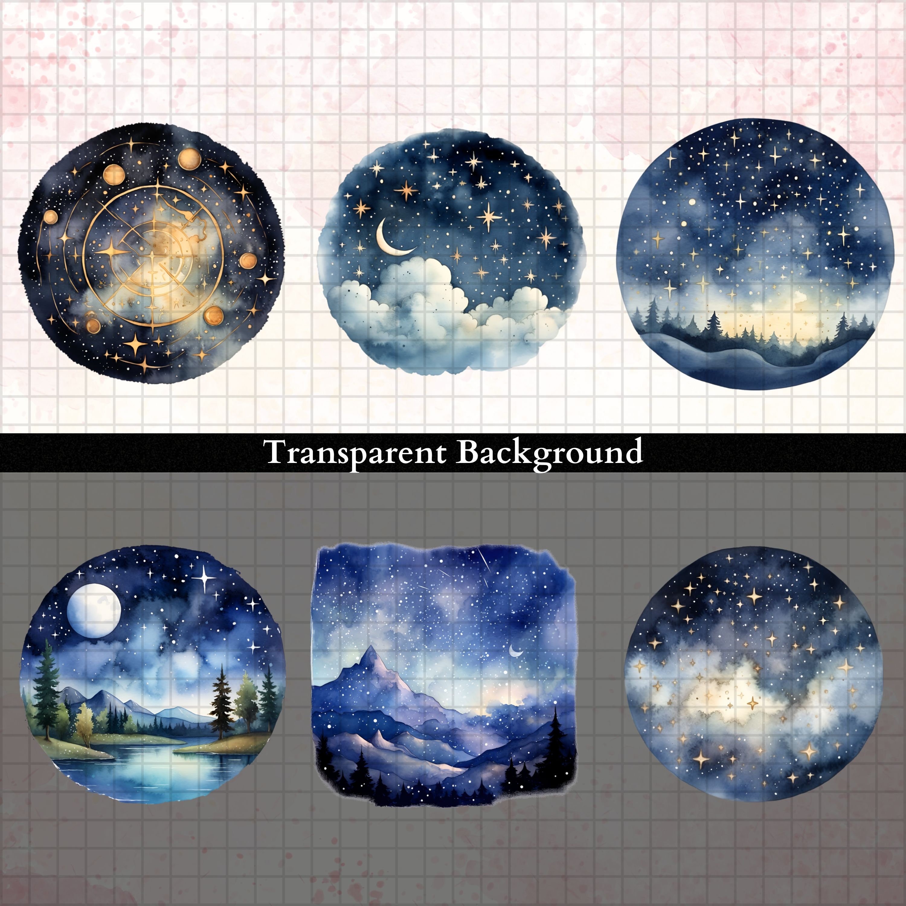 Starry Sky Clipart, Watercolor, Starry Night Sky, Space Clipart, Star ...