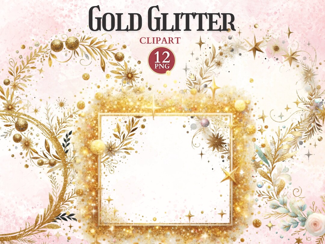 Gold Glitter Frame Clipart, Printable Photo Frames Png, Picture ...