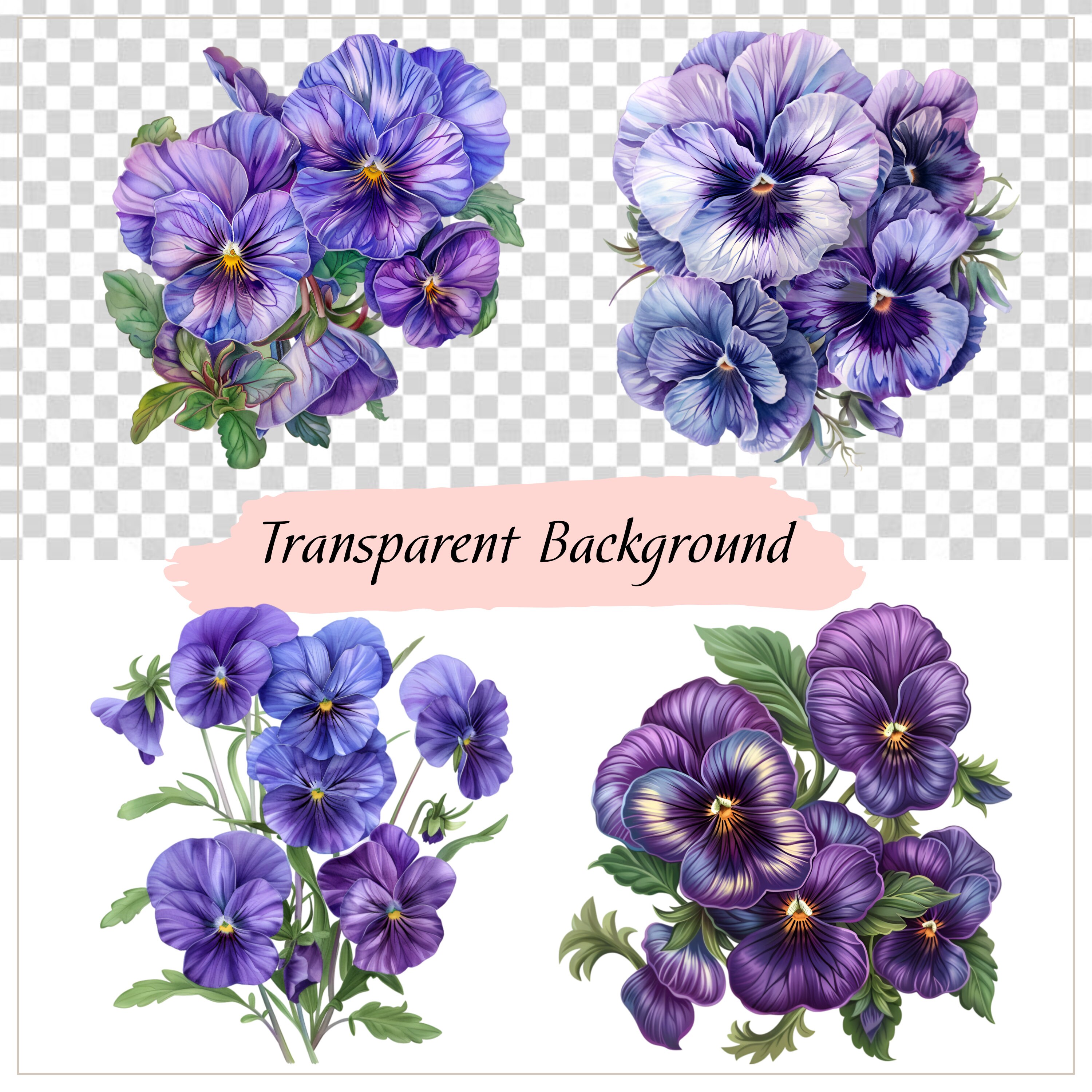 Violets Clipart, Violet Flower Clipart, Spring Season, Floral Elements ...