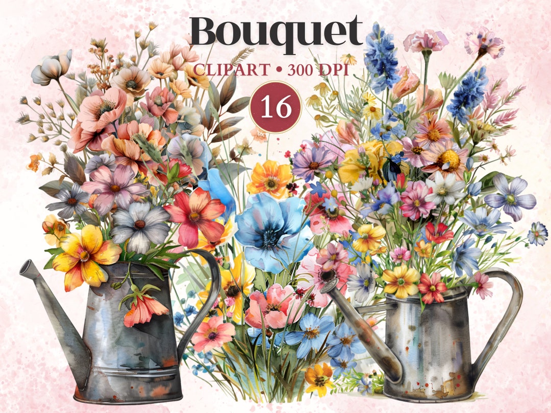 Bouquet Clipart, Spring Sublimation, Floral Elements, Watercolor ...