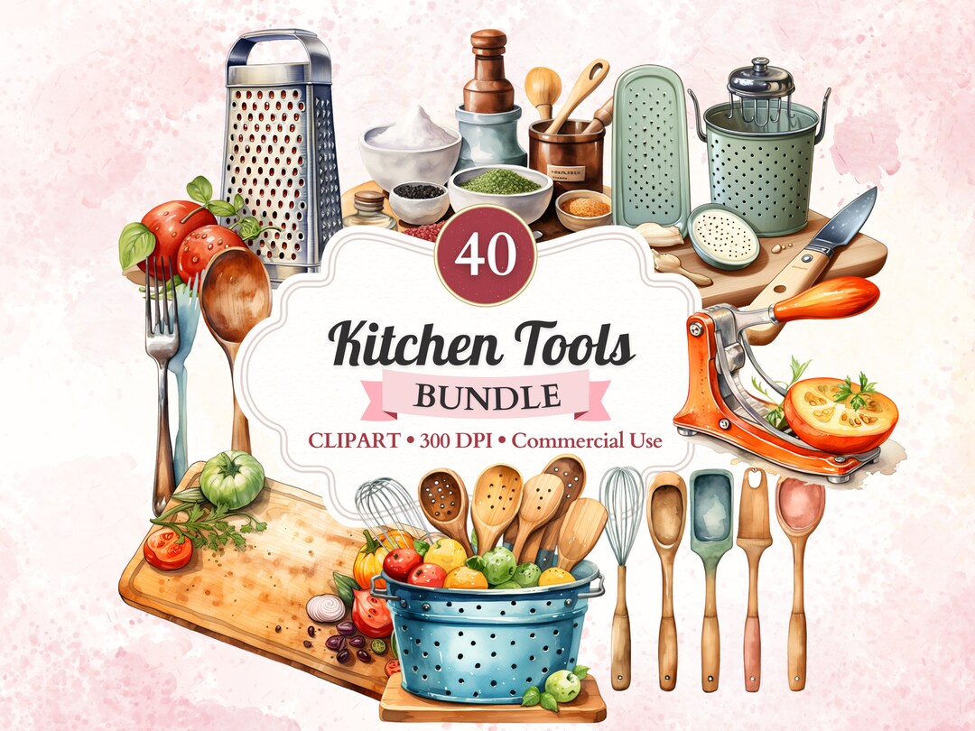 Kitchen Tools Clipart Bundle, Set, Watercolor, Cooking Tools Clipart ...