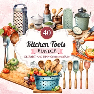 Kitchen Tools Clipart Bundle, Set, Watercolor, Cooking Tools Clipart ...