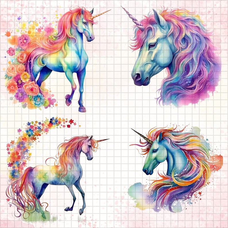 Rainbow Unicorn Clipart, Magic Unicorn Graphics, Watercolor Png ...