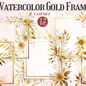 Watercolor Gold Frame Clipart, Printable Frames Png, Picture Ornament ...