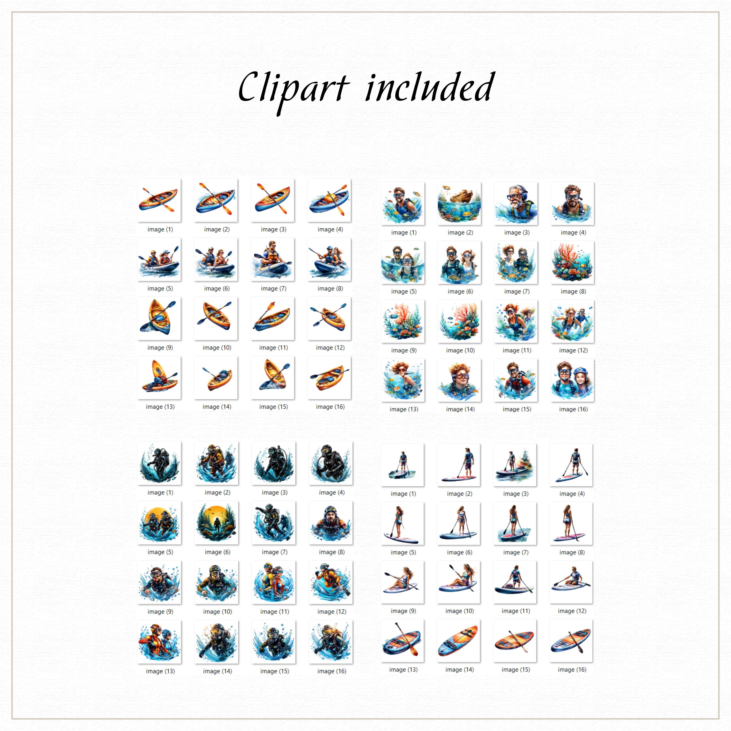 Aquatic Sports Clipart Bundle, Water Sports, Diving, Kayak, Paddle ...