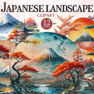 Japanese Landscape Clipart, Mount Fuji, Travel Clipart, Japanese ...