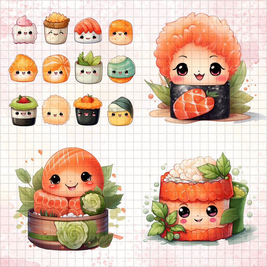 Kawaii Sushi Clipart, Cute Sushi, Kawaii Food Clipart, Cute Japanese ...