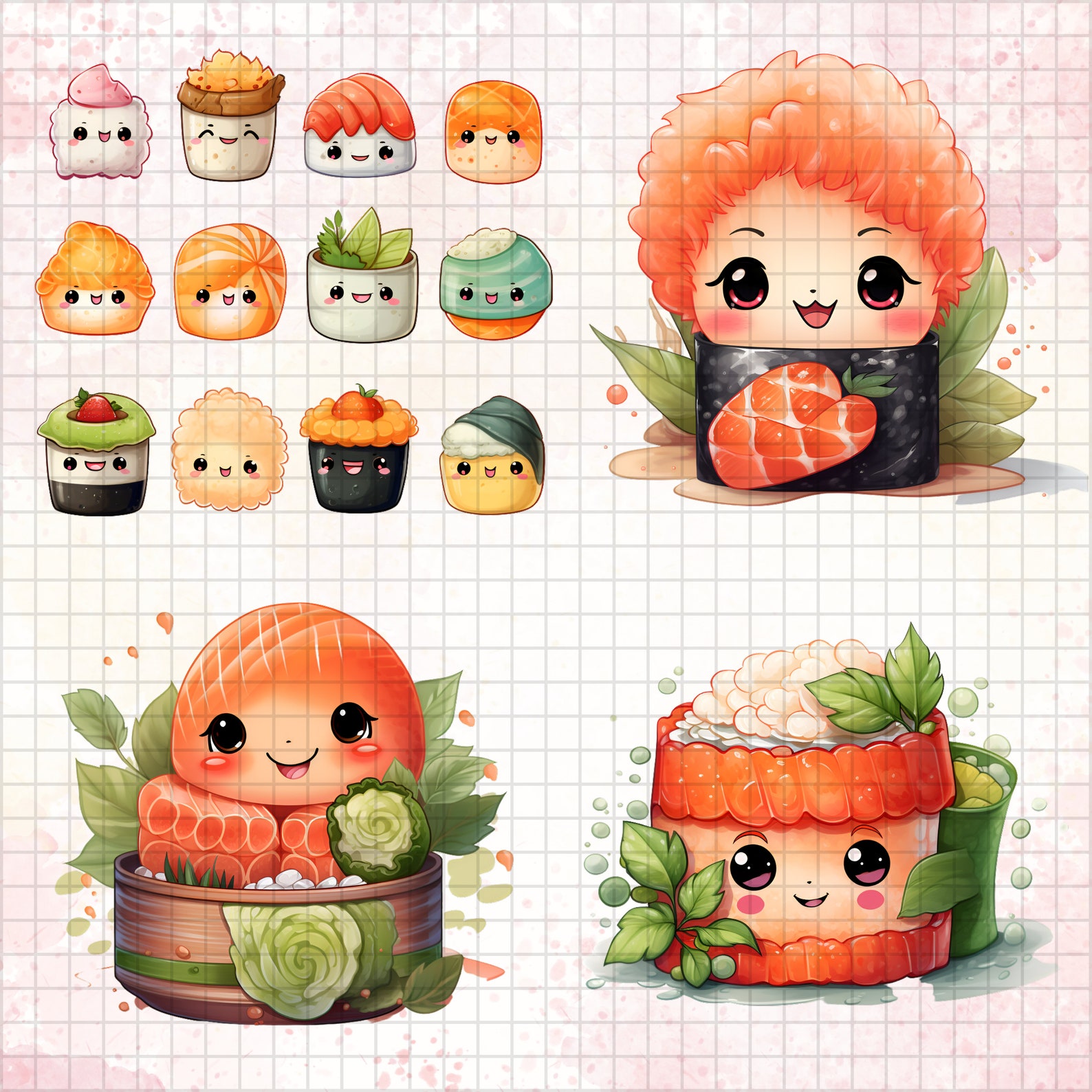 Kawaii Sushi Clipart, Cute Sushi, Kawaii Food Clipart, Cute Japanese ...