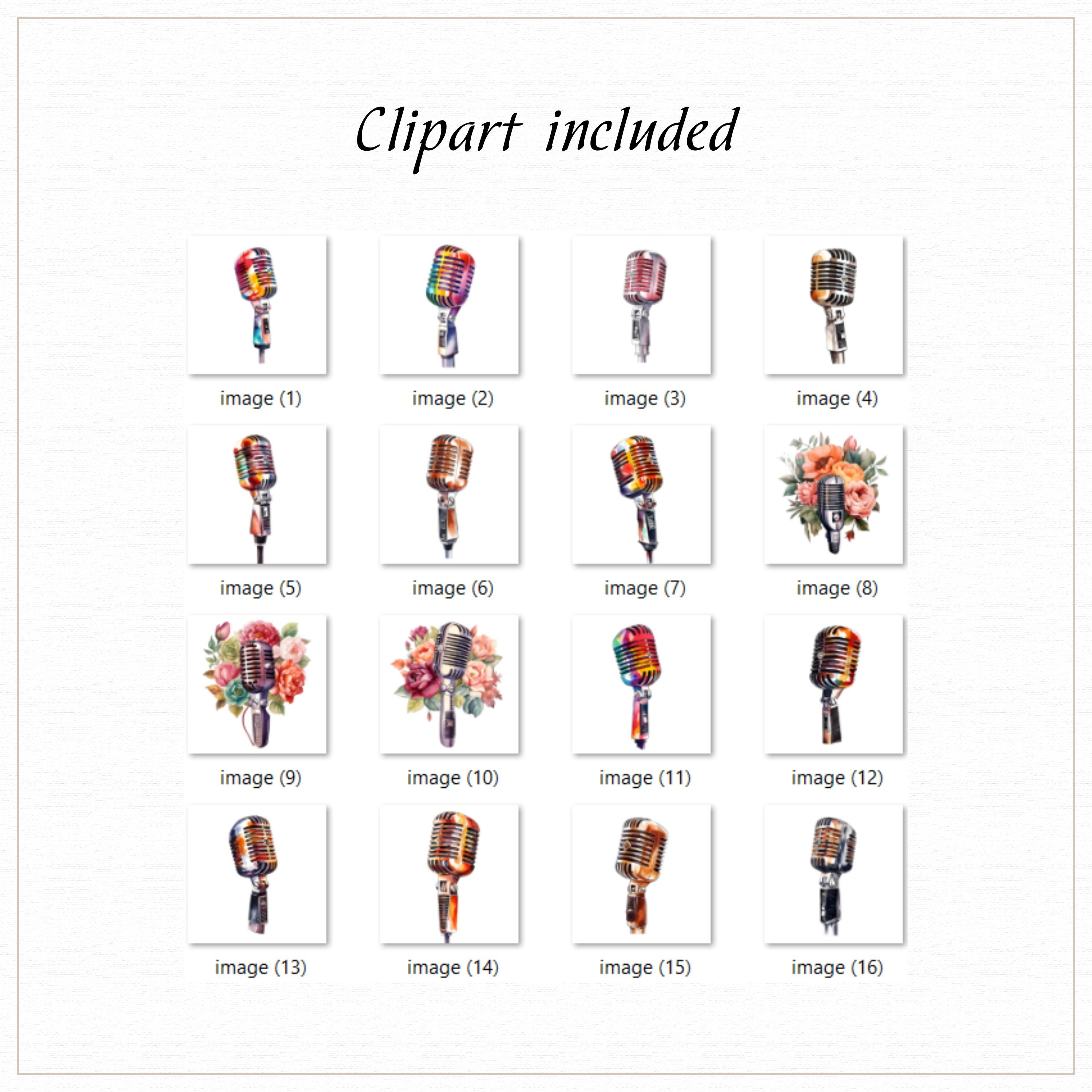 Retro Microphone Clipart, Microphone Png, Audio, Musician, Singer ...