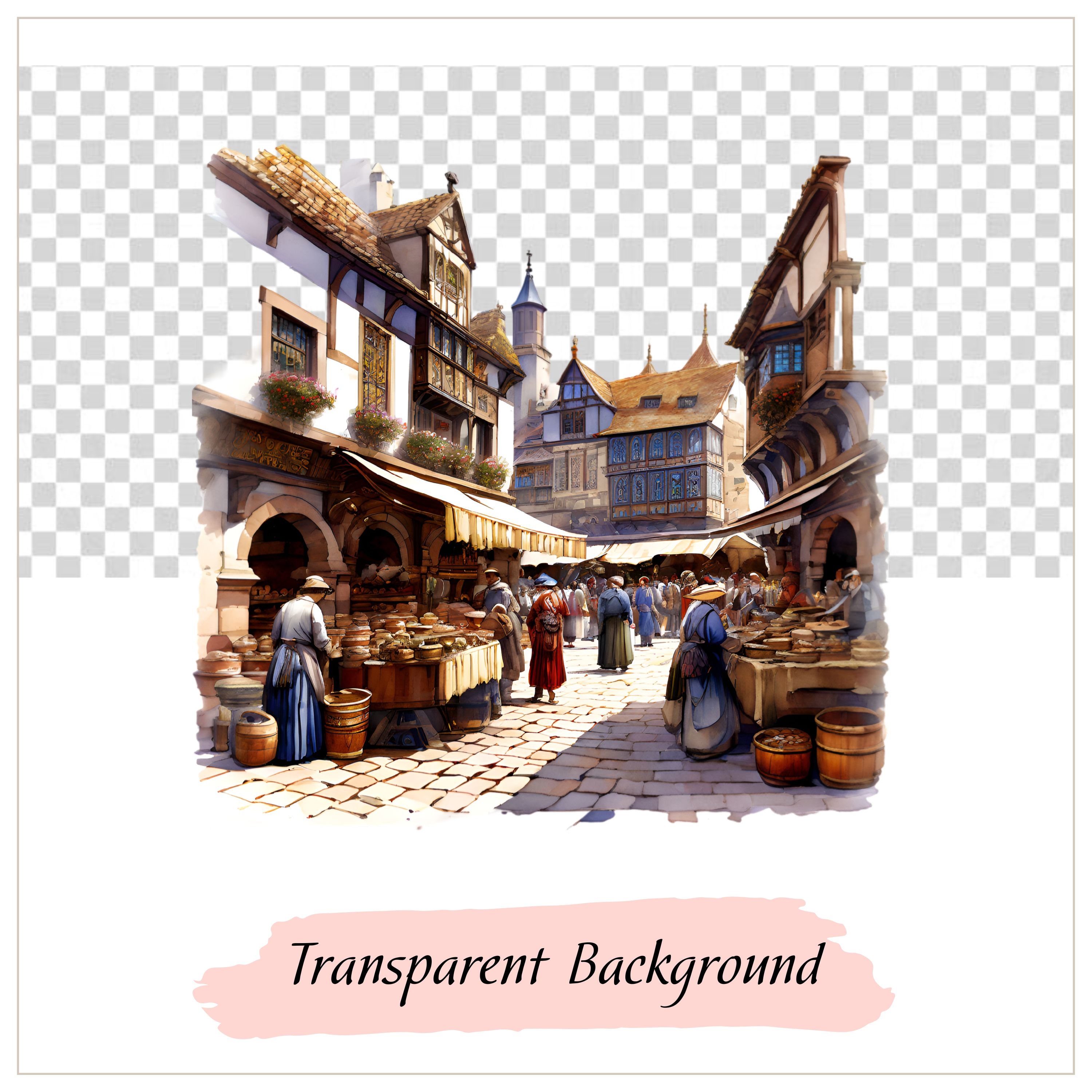 Medieval Town Clipart Bundle, Fantasy Town, Village Clipart, Medieval ...