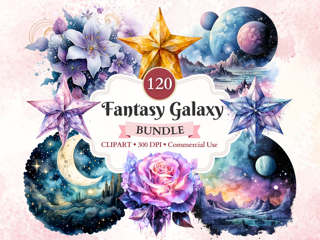 Fantasy Galaxy Clipart Bundle, Set, Magic Galaxy, Moon, Star, Celestial ...