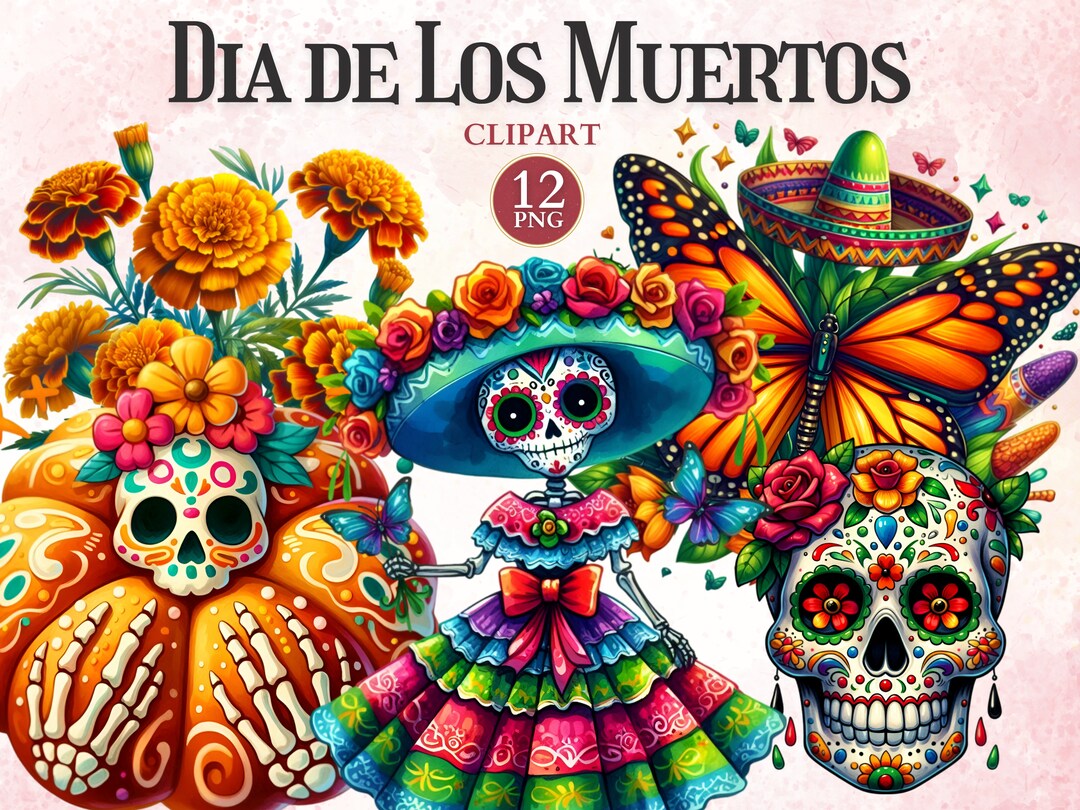 Dia De Los Muertos Clipart, Day of the Dead Decor, Mexican Halloween ...