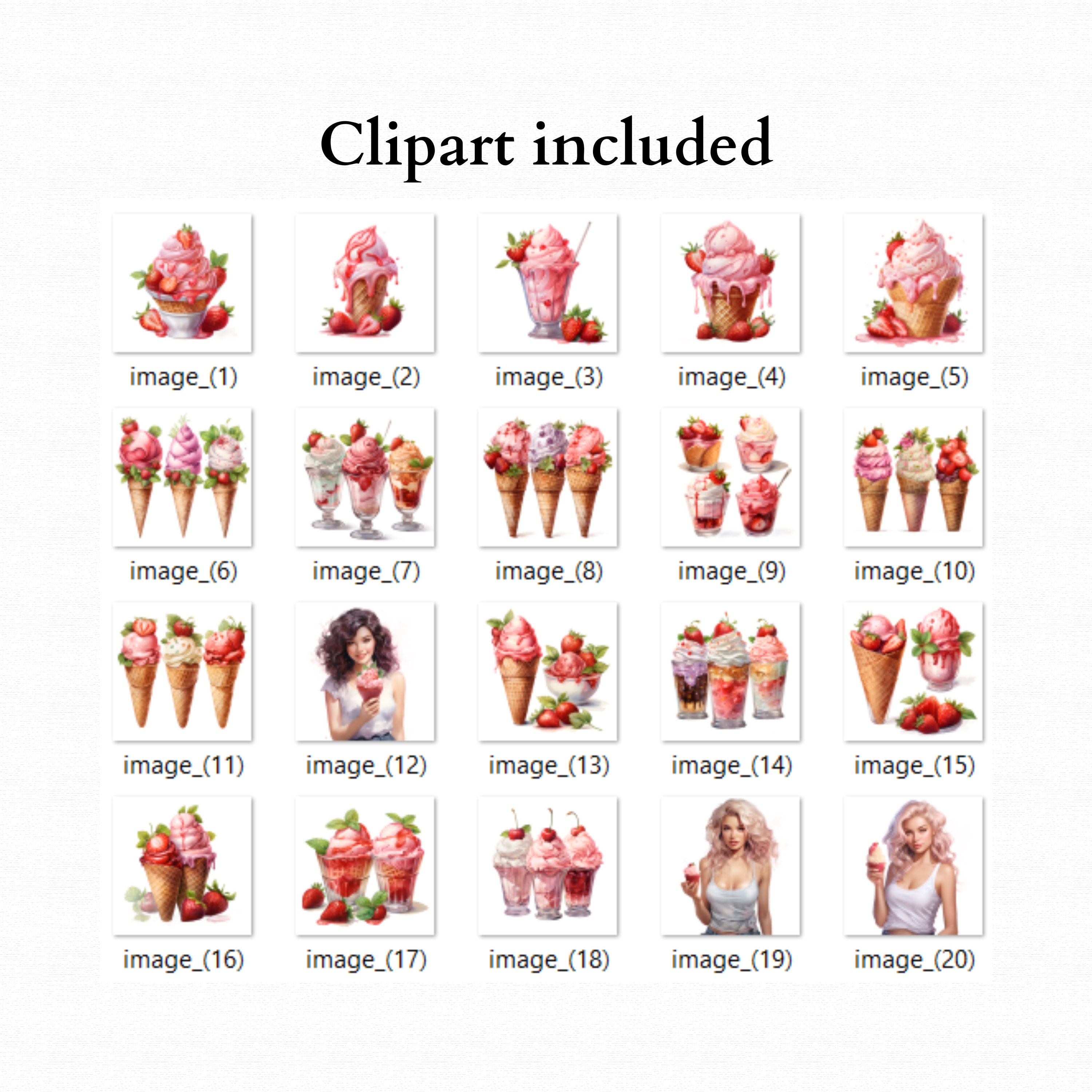 Strawberry Ice Cream Clipart, Ice Cream Cone, Dessert Set, Delicious ...