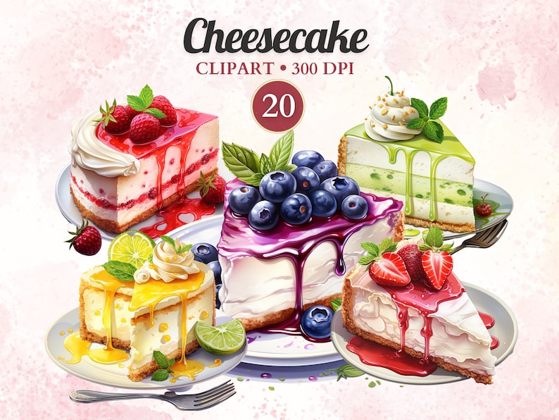 Clipart de tarta de queso, acuarela, clipart de pastel, fiesta, postre ...
