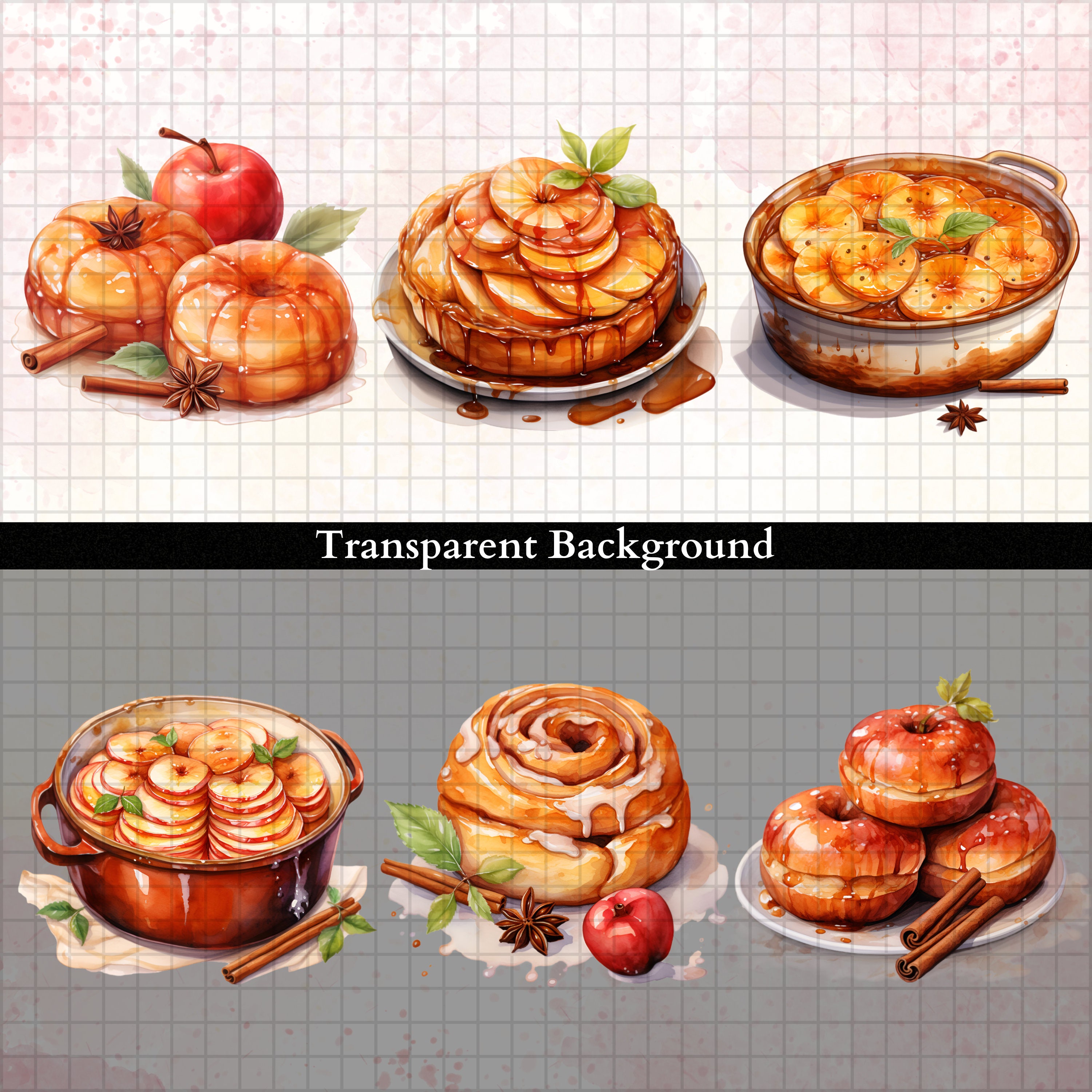Cinnamon Apple Clipart, Apple Harvest, Dessert Set, Delicious Dessert ...